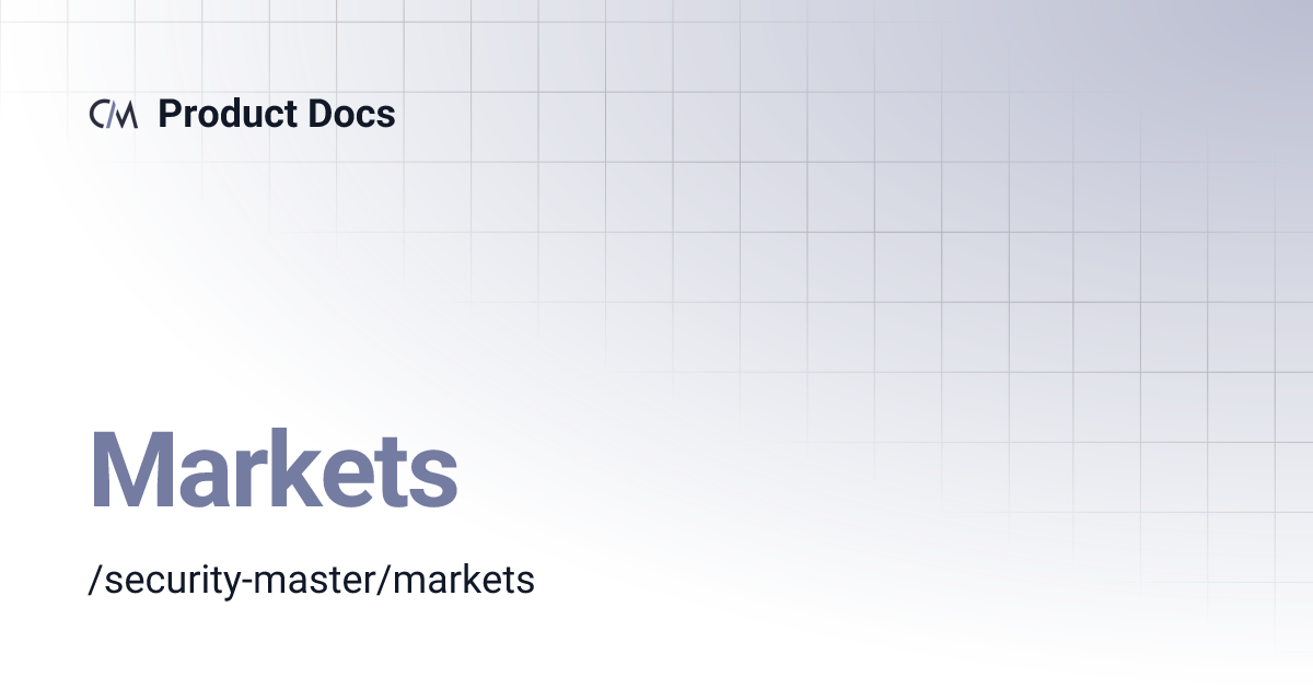 Markets | Product Docs